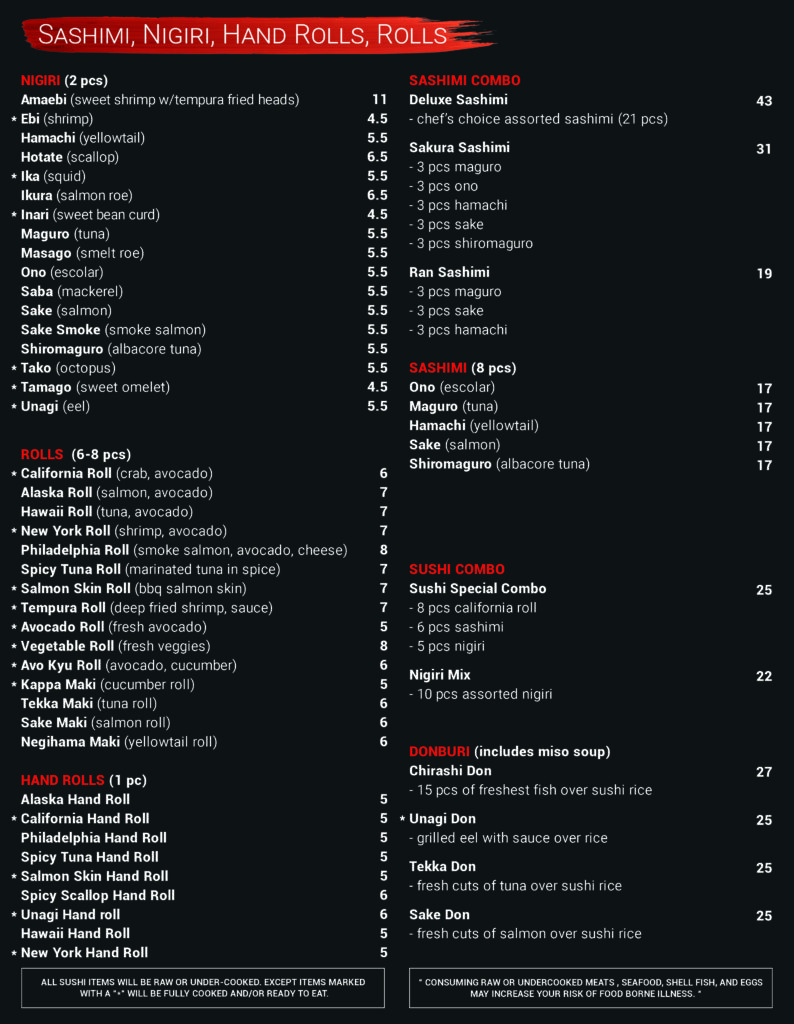 Menu | Hisui Sushi